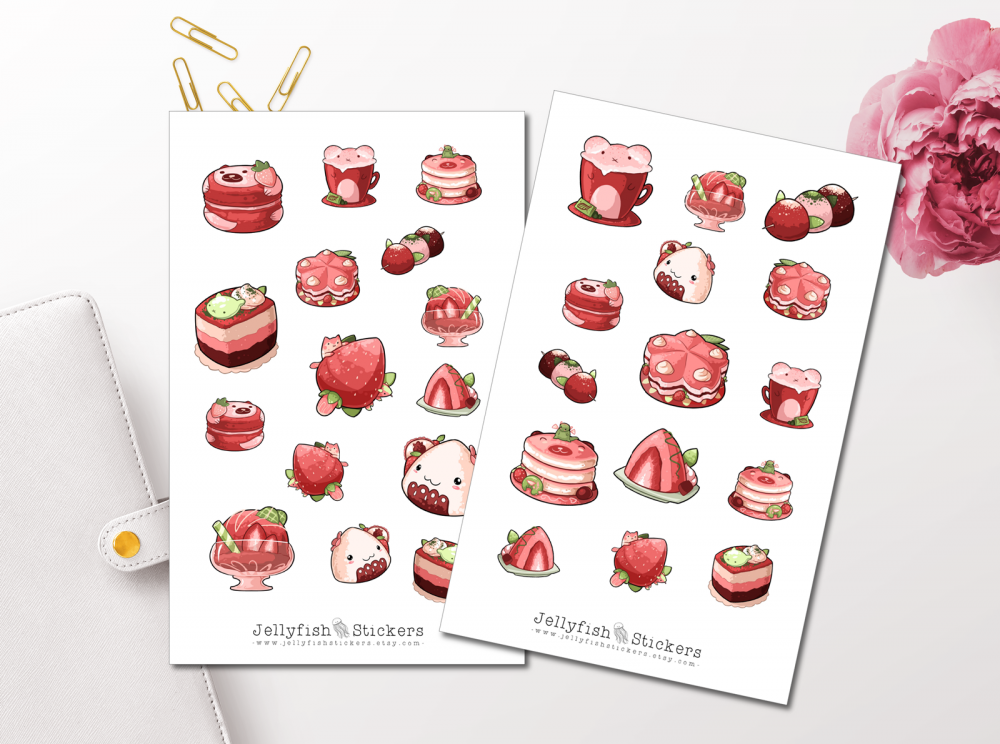 Jellyfish Stickers - Strawberry Desserts Sticker Set