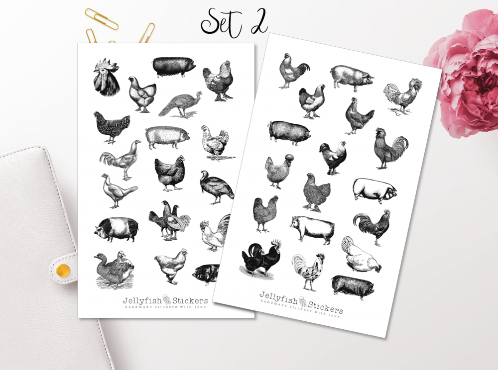 Jellyfish Stickers - Vintage Farm Animals Sticker Set