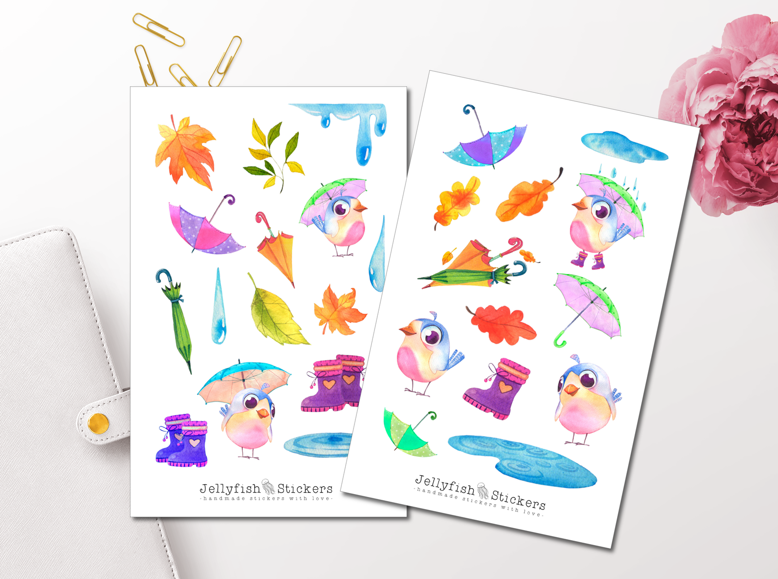 Jellyfish Stickers - Autumn Bird and Rain Sticker Set